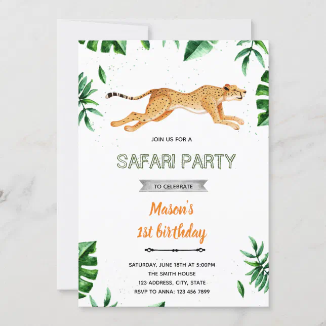 Cheetah birthday theme invitation | Zazzle