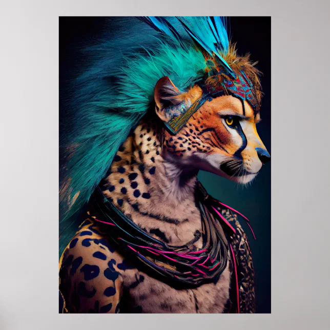 Cheetah Blue Feather Mohawk Weirdcore Rainbow Punk Poster | Zazzle