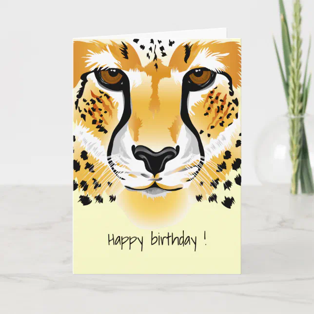 cheetah head close-up illustration birthday card | Zazzle