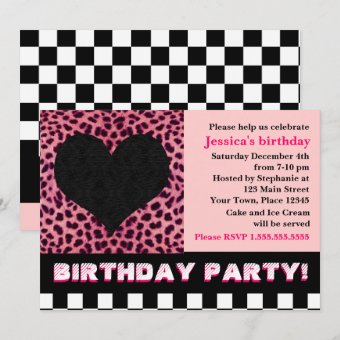 Cheetah Heart Birthday Party - Pink Invitation | Zazzle