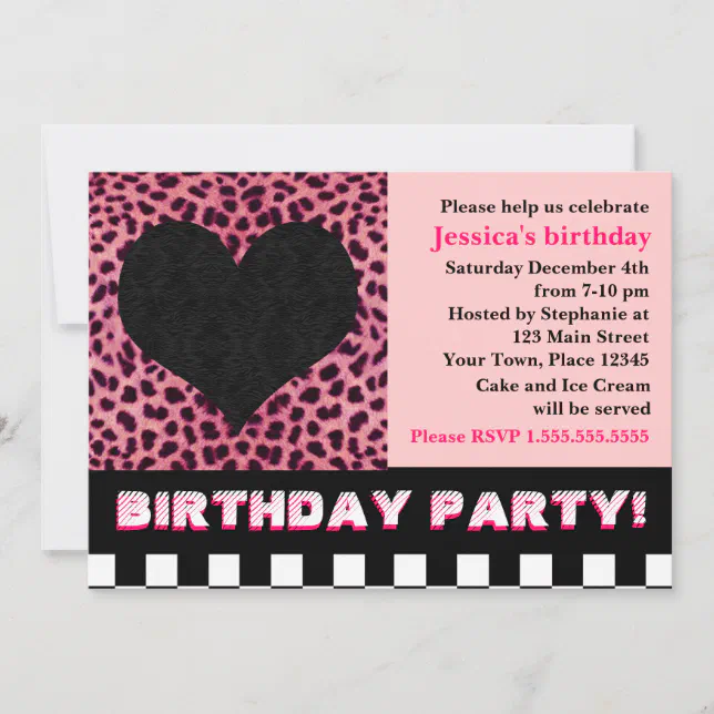 Cheetah Heart Birthday Party - Pink Invitation | Zazzle