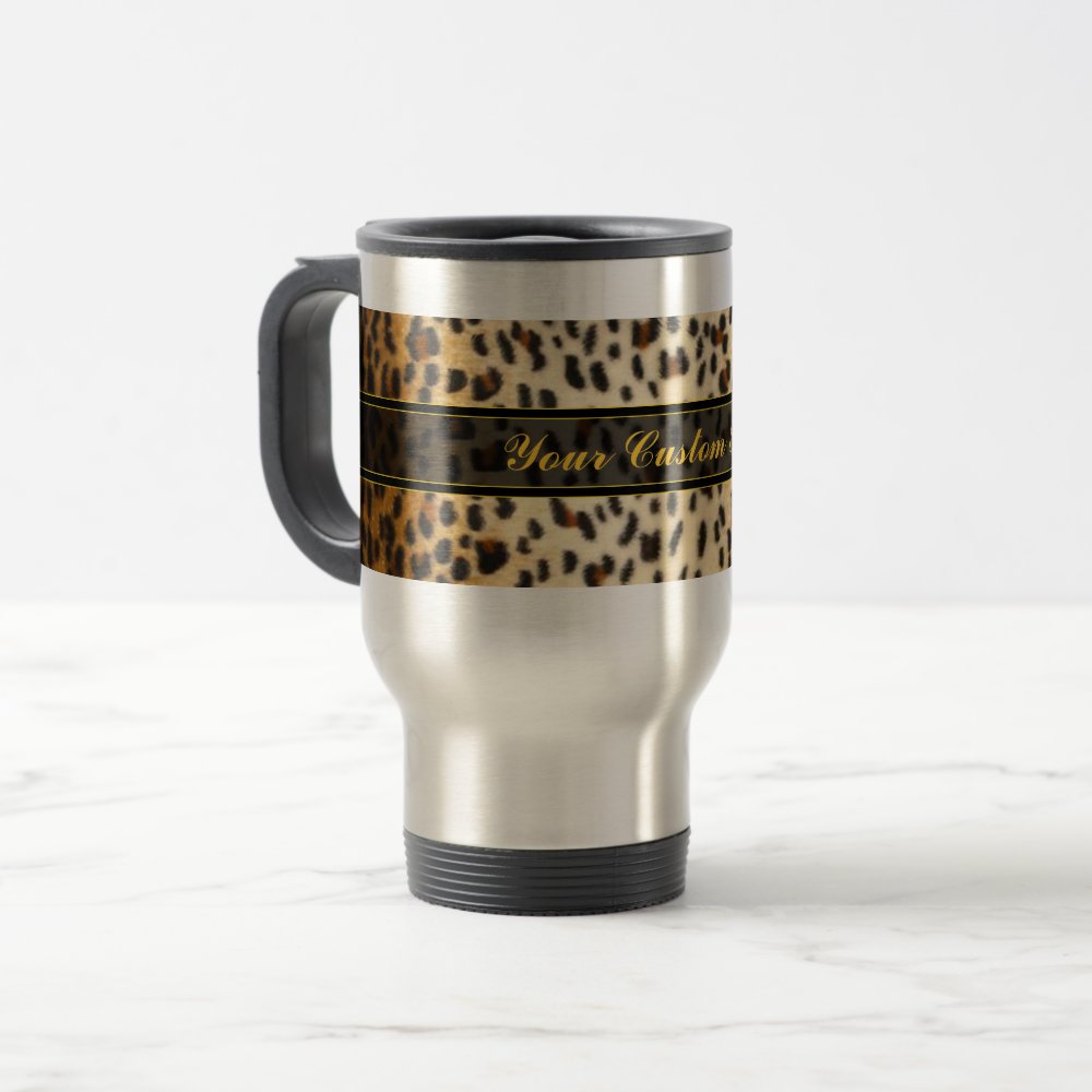 Personalized Cheetah Leopard Faux Animal Commuter Mug 15 OZ Stainless ...