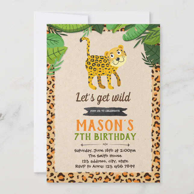 Cheetah leopard party birthday invitation | Zazzle