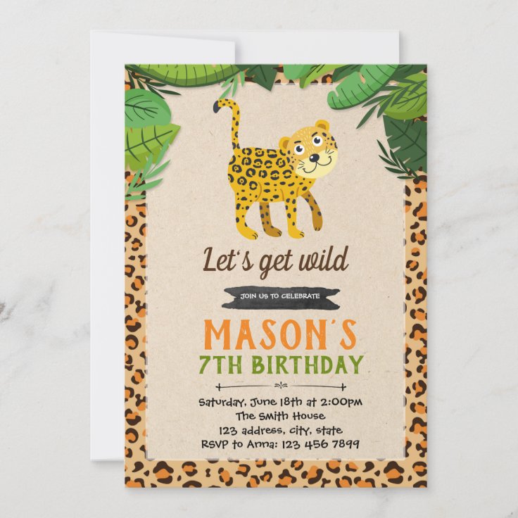 Cheetah leopard party birthday invitation | Zazzle