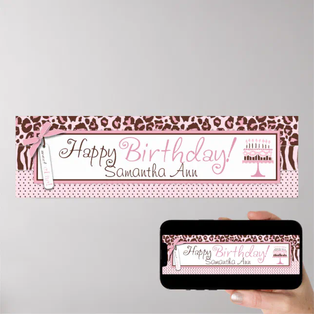 Cheetah Print and Cake Birthday Banner | Zazzle