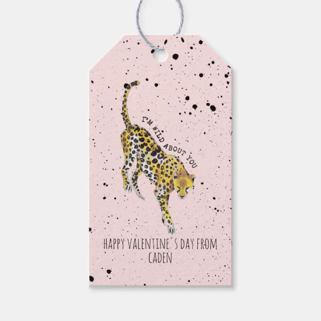 Cheetah Wild About You Classroom Valentine Gift Tags | Zazzle