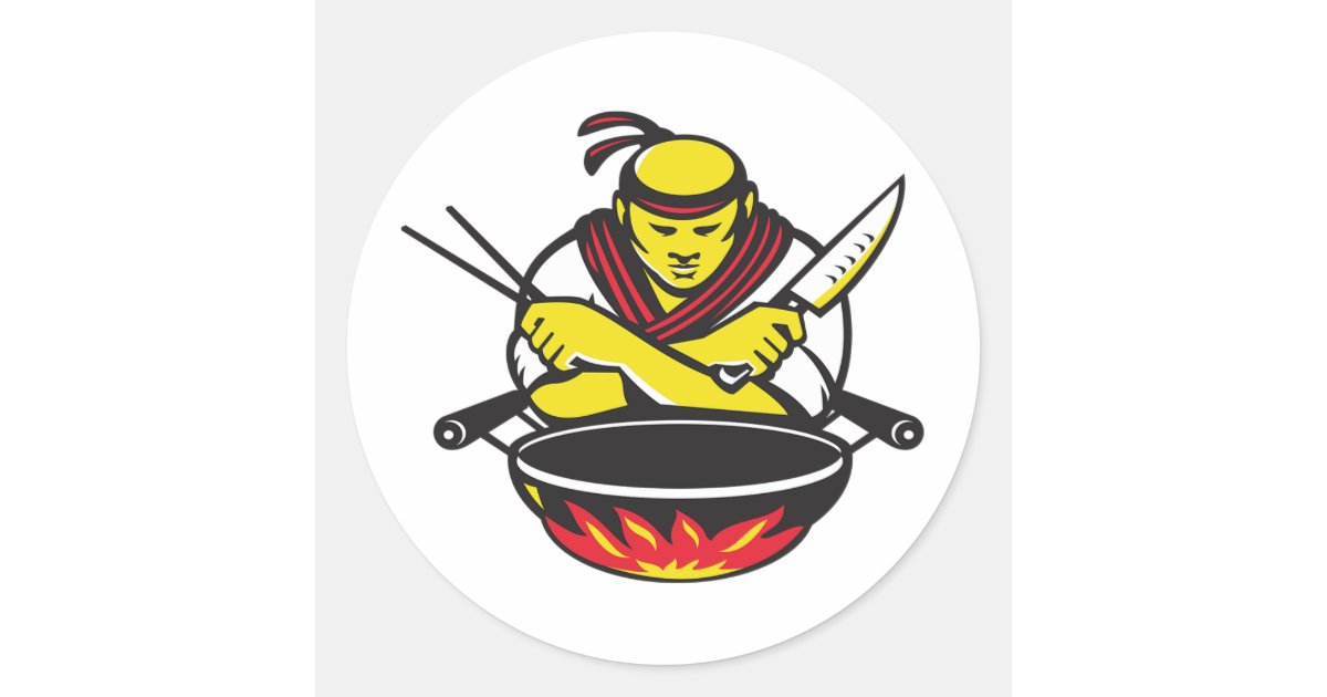 Chef And A Wok Classic Round Sticker | Zazzle
