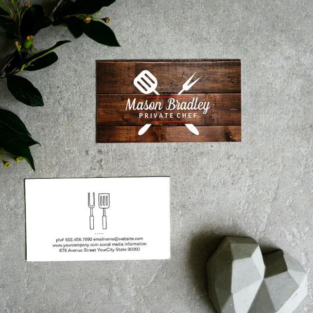 Chef | BBQ Cooking | Wood Background Business Card | Zazzle