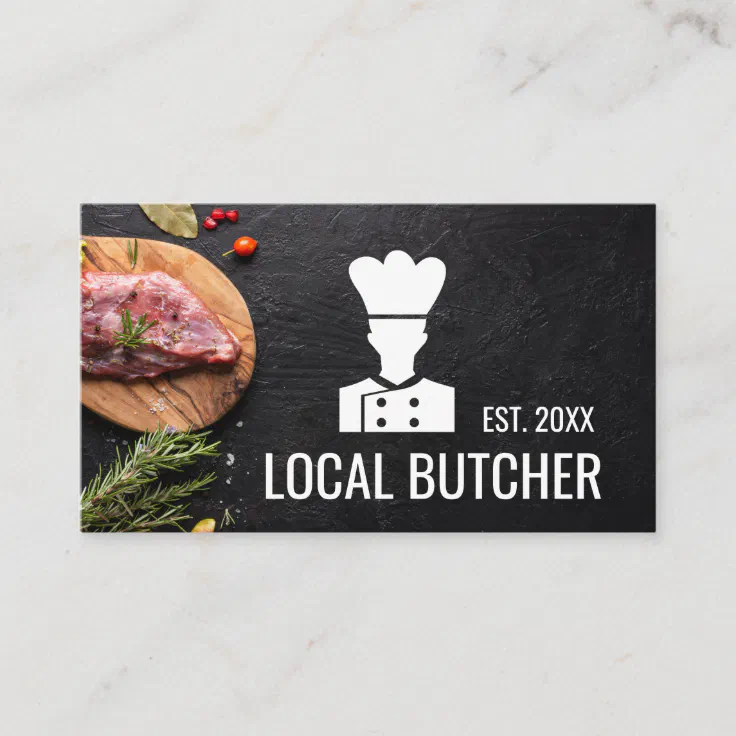 Chef Butcher Logo | Steak on Wood Business Card | Zazzle