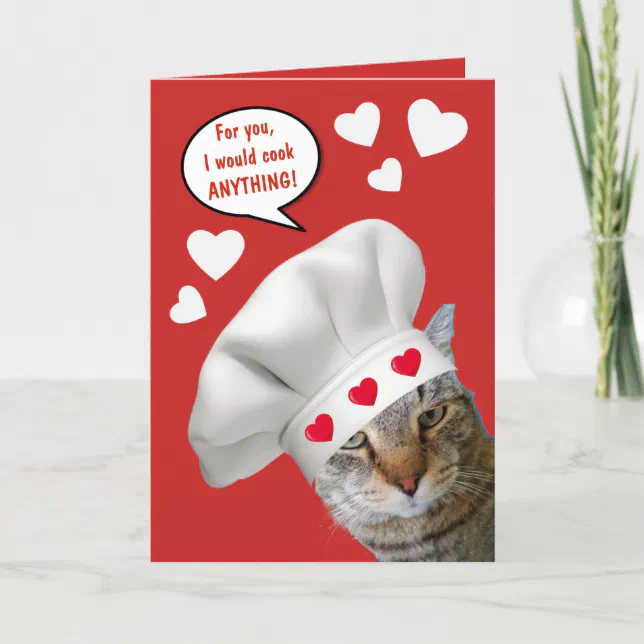 Chef Cat Funny Valentine's Day Holiday Card | Zazzle