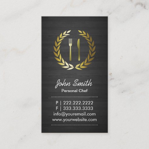 Chef Catering Classy Wood Gold Logo Business Card | Zazzle