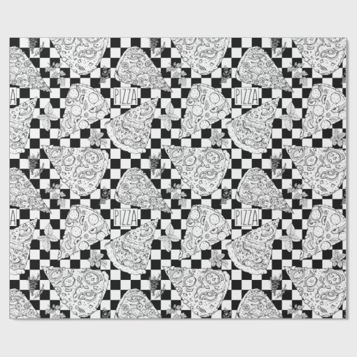 Chef Checkerboard Black White Pizza Pattern Wrapping Paper | Zazzle