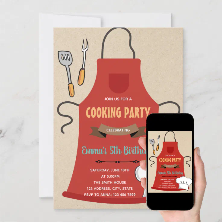 Chef cooking birthday card invitation | Zazzle