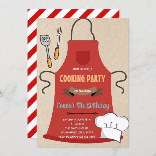 Chef cooking birthday card invitation | Zazzle