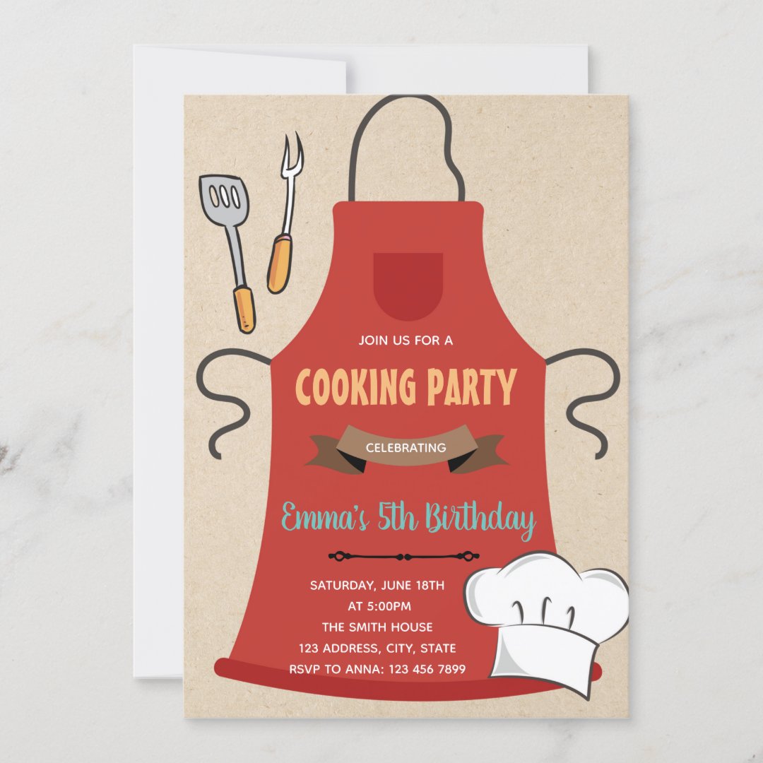 Chef cooking birthday card invitation | Zazzle
