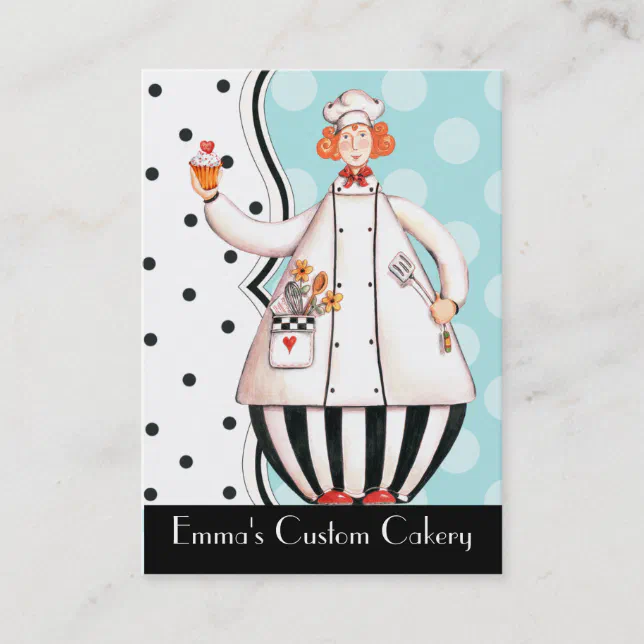 Chef Girl Cupcake Business Card - Red-Orange Hair | Zazzle