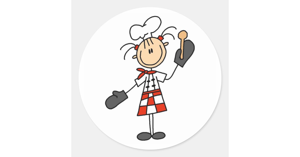 Chef Girl with Wooden Spoon Stickers | Zazzle