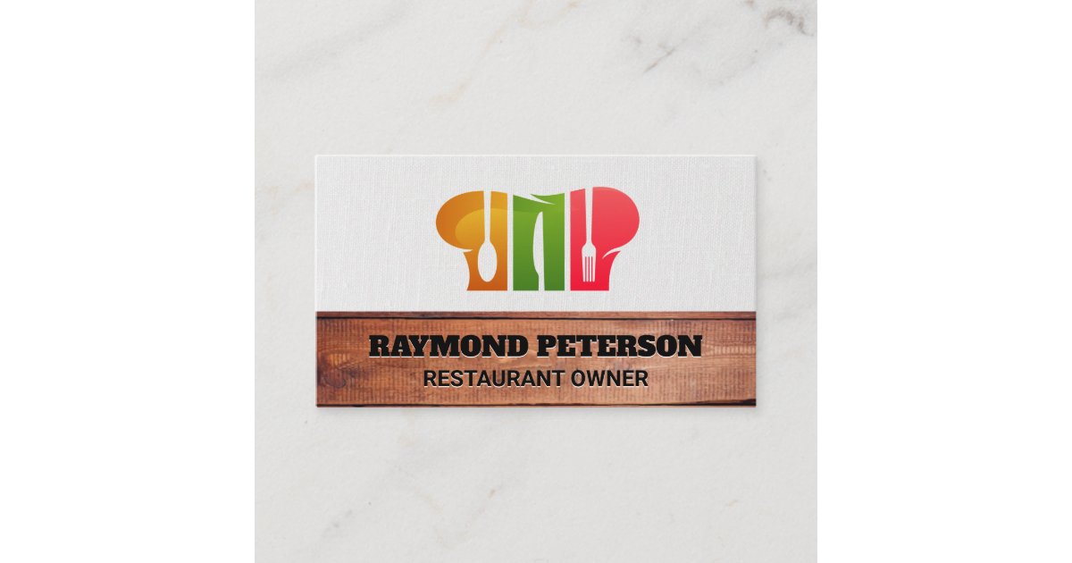 Chef Hat and Silverware | Cook Logo Business Card | Zazzle