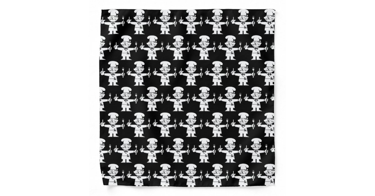 Chef Hat Cook Restaurant Catering Black White Bandana | Zazzle