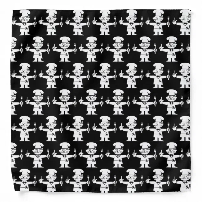 Chef Hat Cook Restaurant Catering Black White Bandana | Zazzle