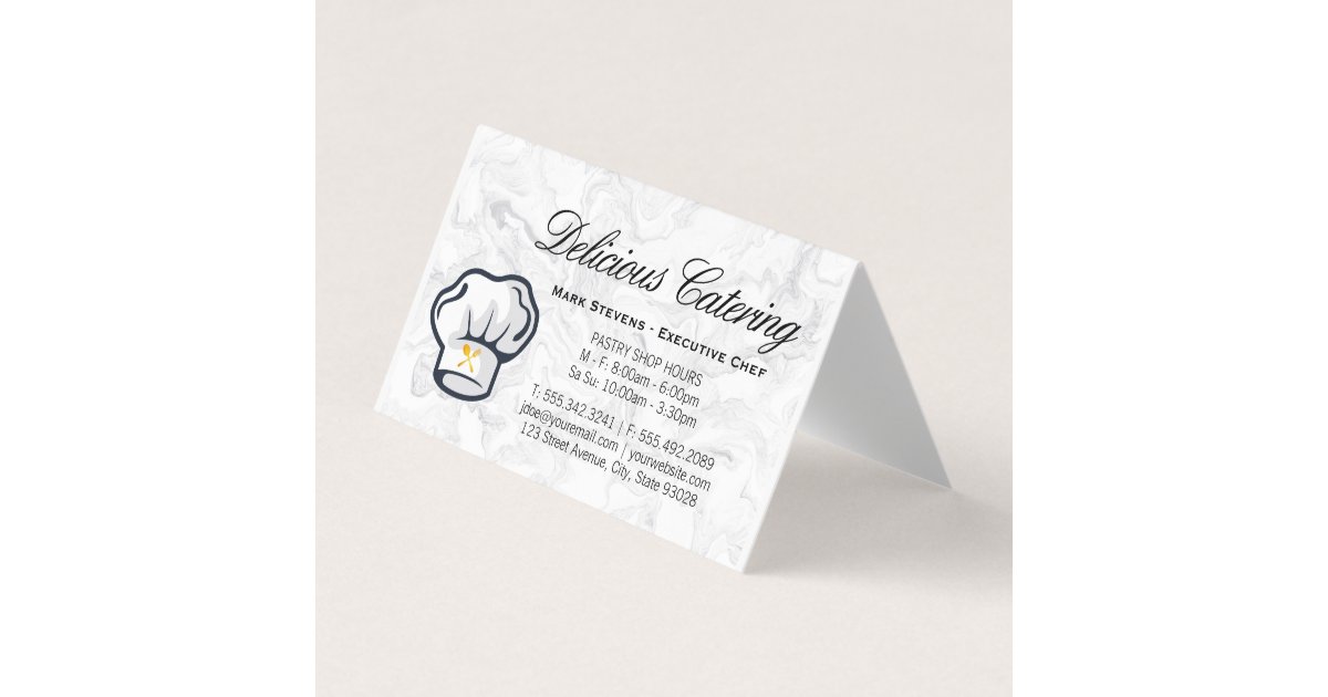 Chef Hat | Silverware | Marble Background Business Card | Zazzle