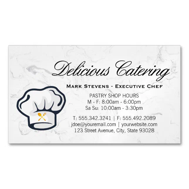 Chef Hat | Silverware | Marble Background Business Card Magnet | Zazzle