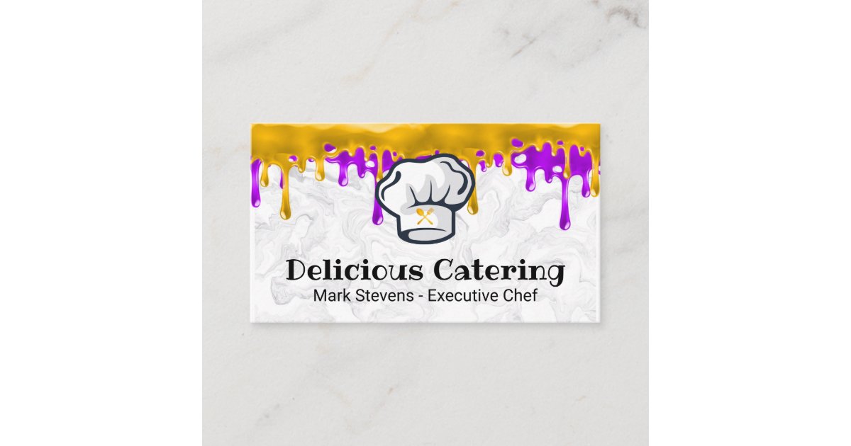 Chef Hat | Silverware | Pastry Icing Drip | Marble Business Card | Zazzle