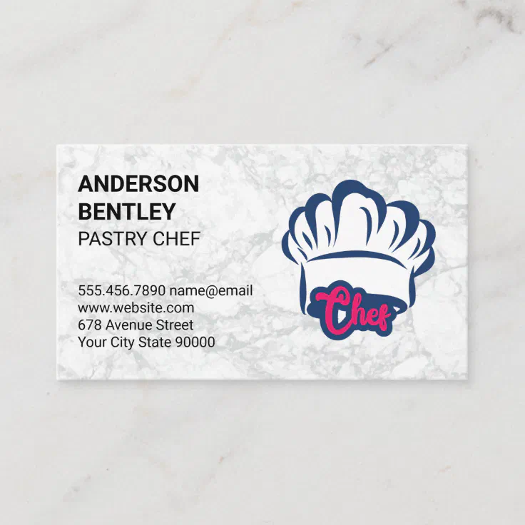 Chef Hat | White Marble Business Card | Zazzle