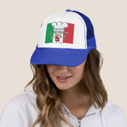 Chef hat with italian flag and cool cartoon | Zazzle