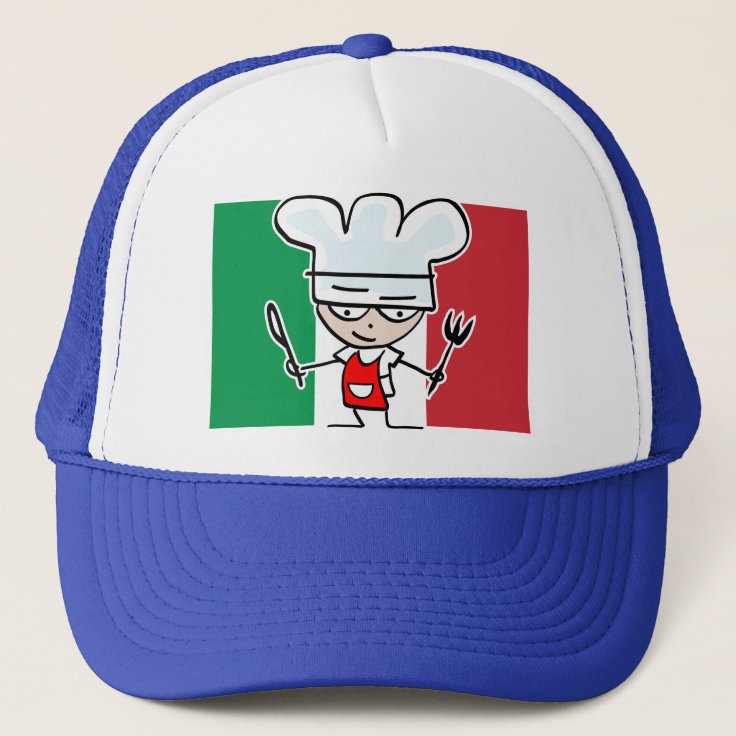 Chef hat with italian flag and cool cartoon | Zazzle