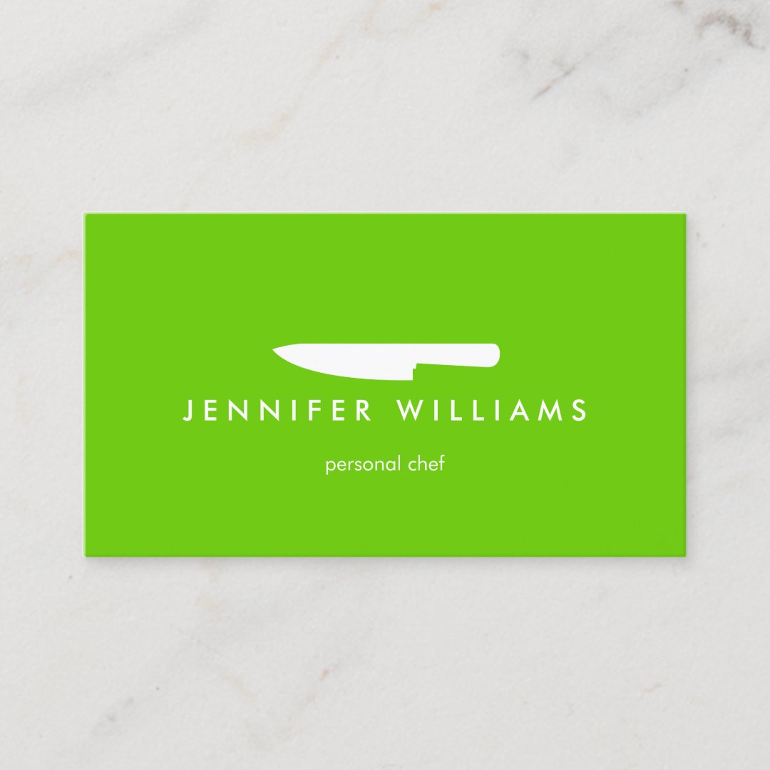 Chef Knife on Green for Catering, Restaurant Business Card | Zazzle