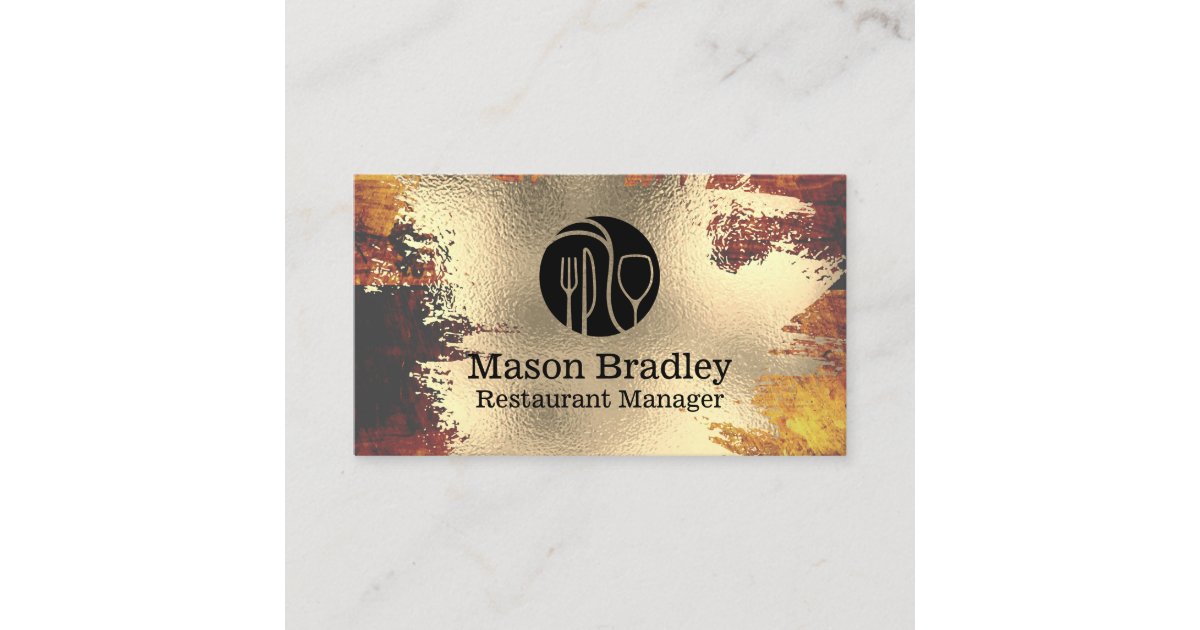 Chef Logo | Gold Foil | Silverware Logo Business Card | Zazzle