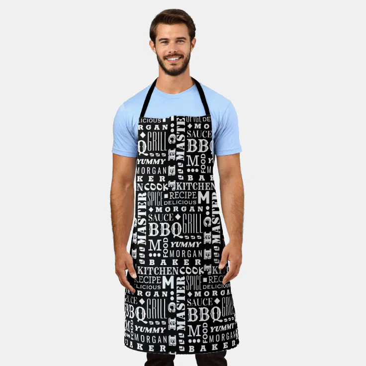 Chef Pattern Black And White Cook Personalized Apron | Zazzle