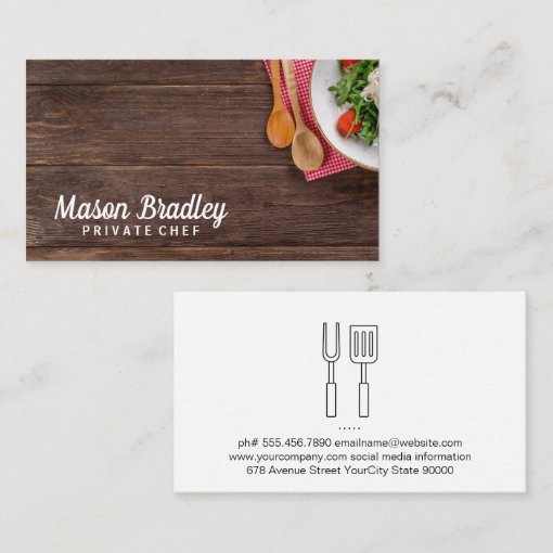 Chef | Private Cook | Wood Background Business Card | Zazzle