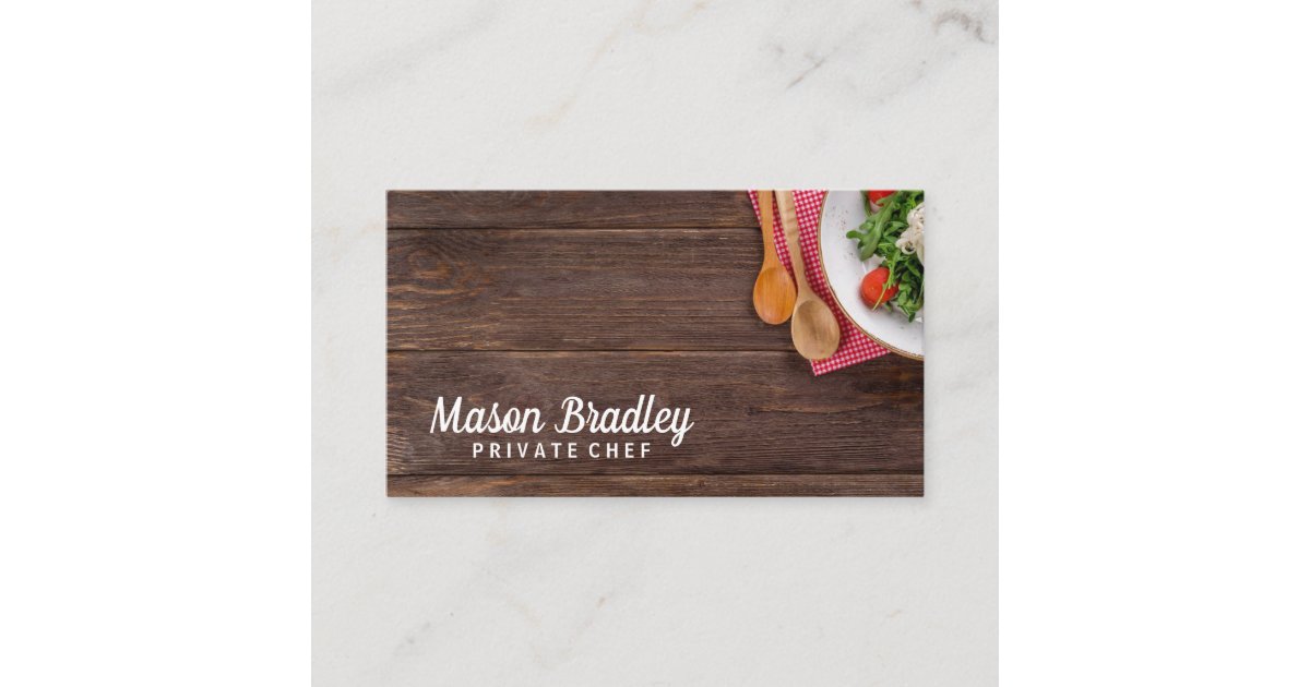 Chef | Private Cook | Wood Background Business Card | Zazzle