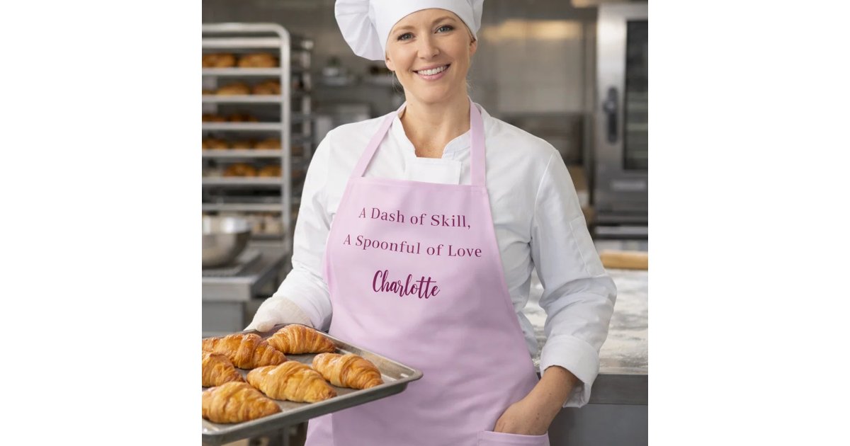 Chef script cooking skill love slogan pink apron | Zazzle