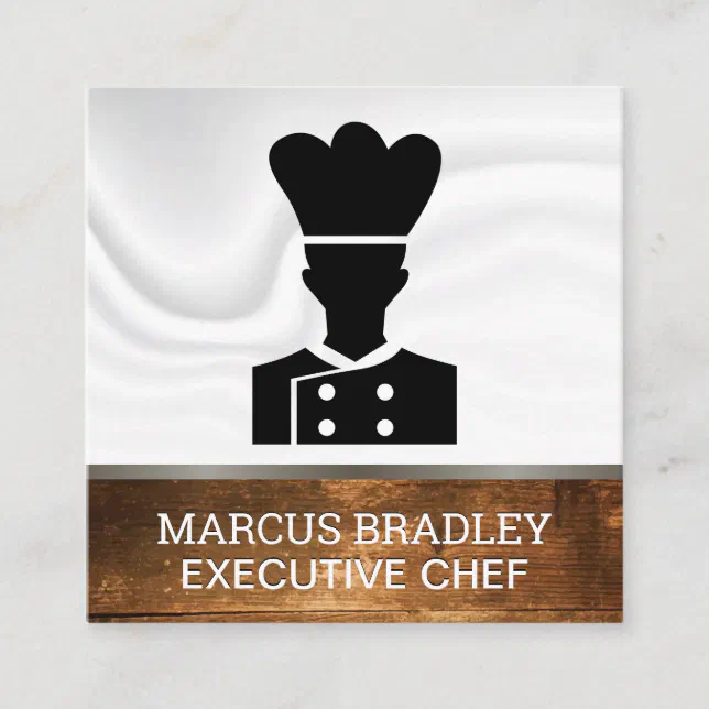 Chef | Silk Drapery | Wood Background Square Business Card | Zazzle