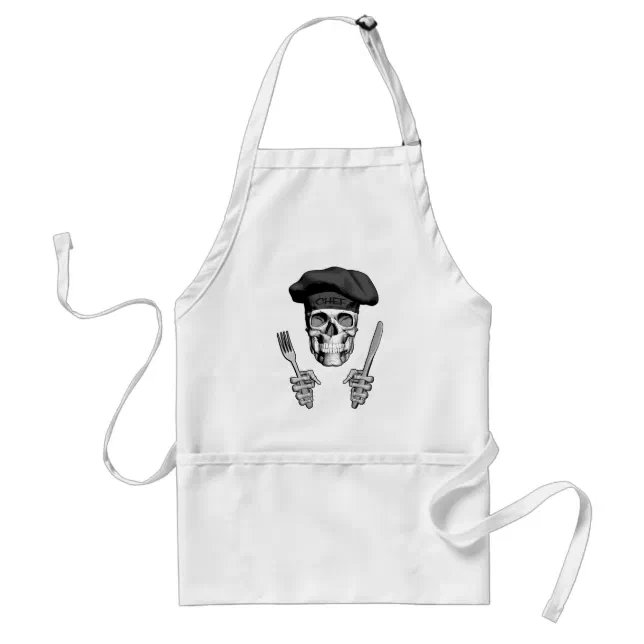 Chef Skull: Knife and Fork Adult Apron | Zazzle