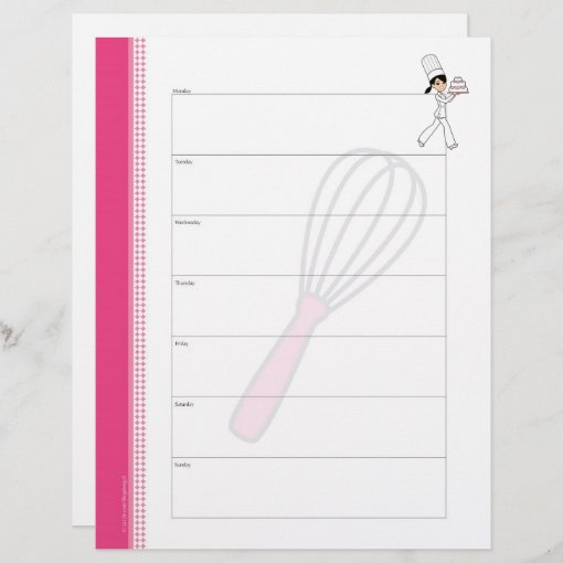 Chef Weekly Meal Planner Pages | Zazzle