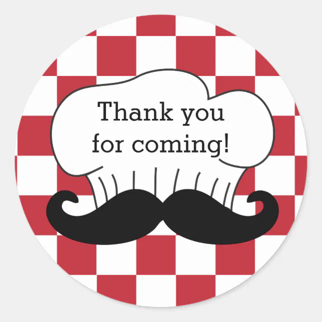 Chef's Hat Mustache Italian Pizza Party Thank You Classic Round Sticker ...