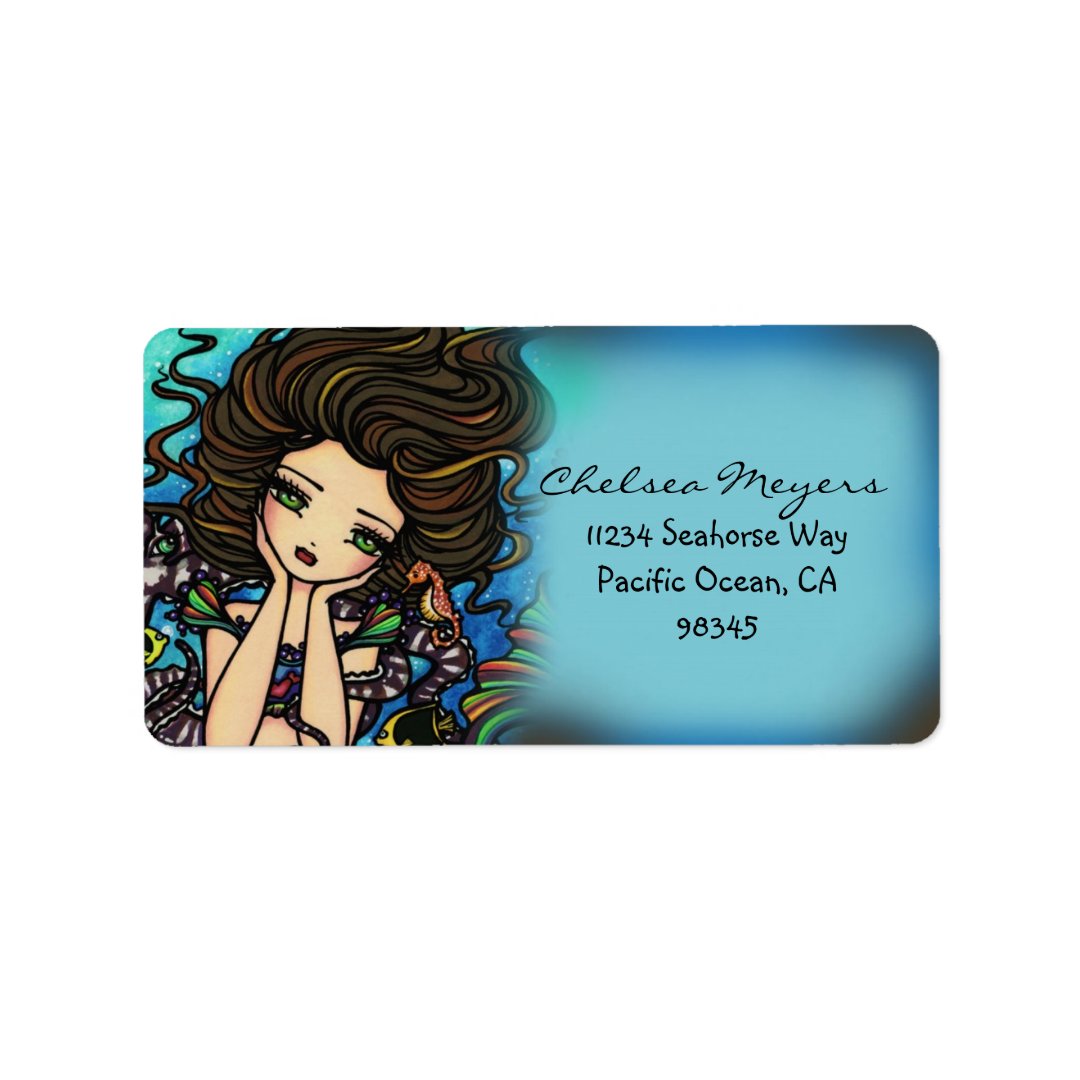 Chelsea Mermaid Seahorse Fantasy Art Label | Zazzle