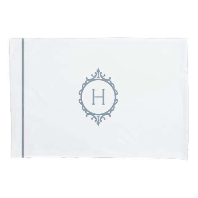 Chelsea Stormy Blue and White Monogrammed Pillow Case | Zazzle