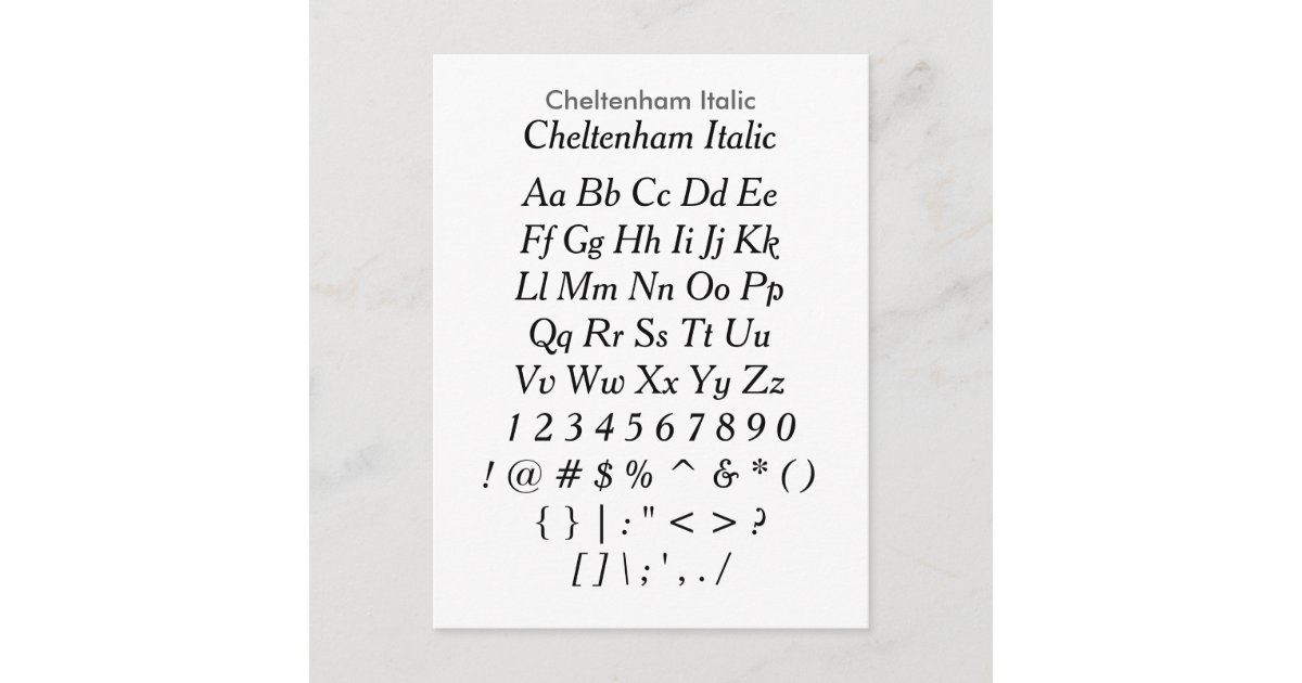 Cheltenham Italic - Zazzle Font Sample Sheet Postcard | Zazzle