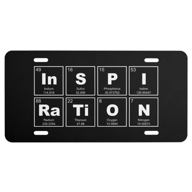 Chemical periodic table of elements: InSPIRaTiON License Plate | Zazzle