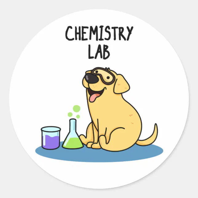 Chemistry Lab Funny Labrador Dog Pun Classic Round Sticker | Zazzle