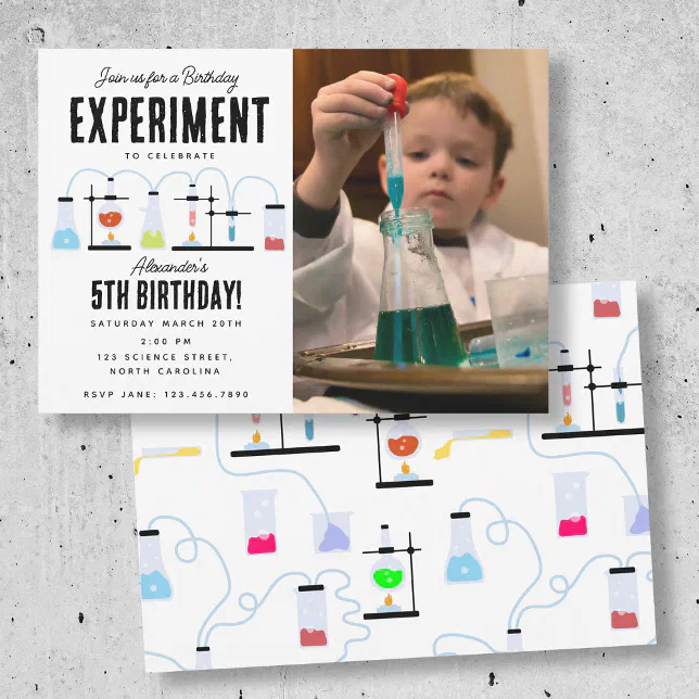 Chemistry Science Custom Kids Photo Birthday Party Invitation | Zazzle