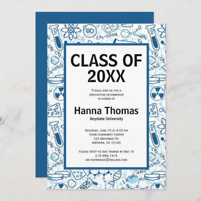 Chemistry Science Doodles Graduation Invitation | Zazzle