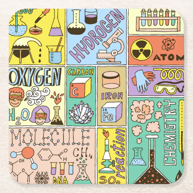 Chemistry Science Vintage Illustration Set Square Paper Coaster | Zazzle