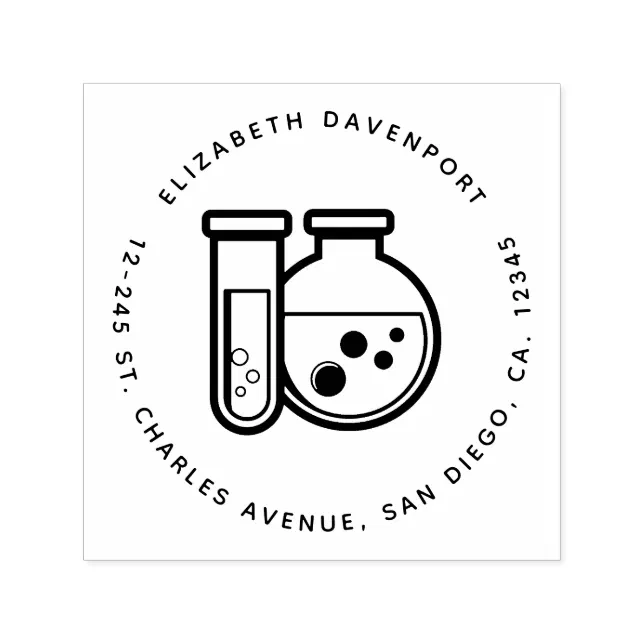 Chemistry Test Tube and Beaker Address Self-inking Stamp | Zazzle