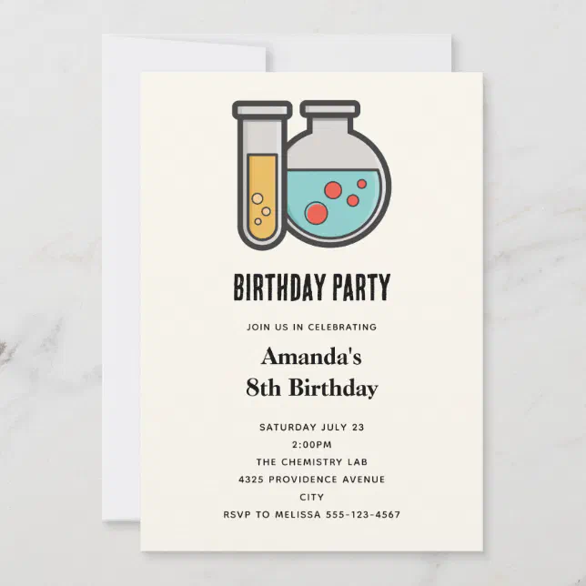 Chemistry Test Tube and Beaker Birthday Invitation | Zazzle